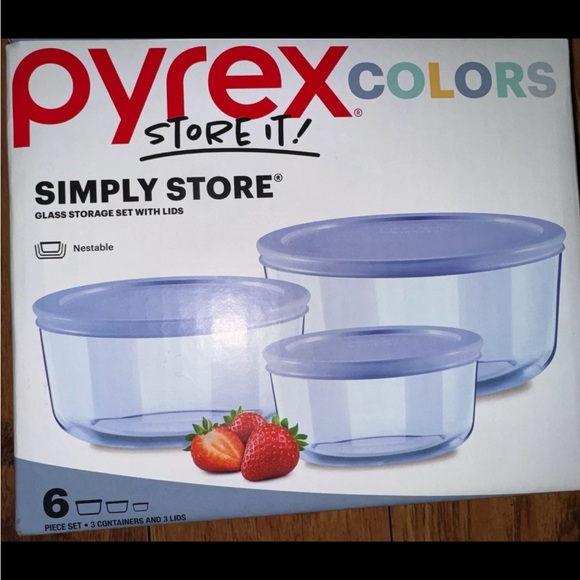 Pyrex | Kitchen | Pyrex Simply Store Glass Storage Set With Blue Lids 6 ...